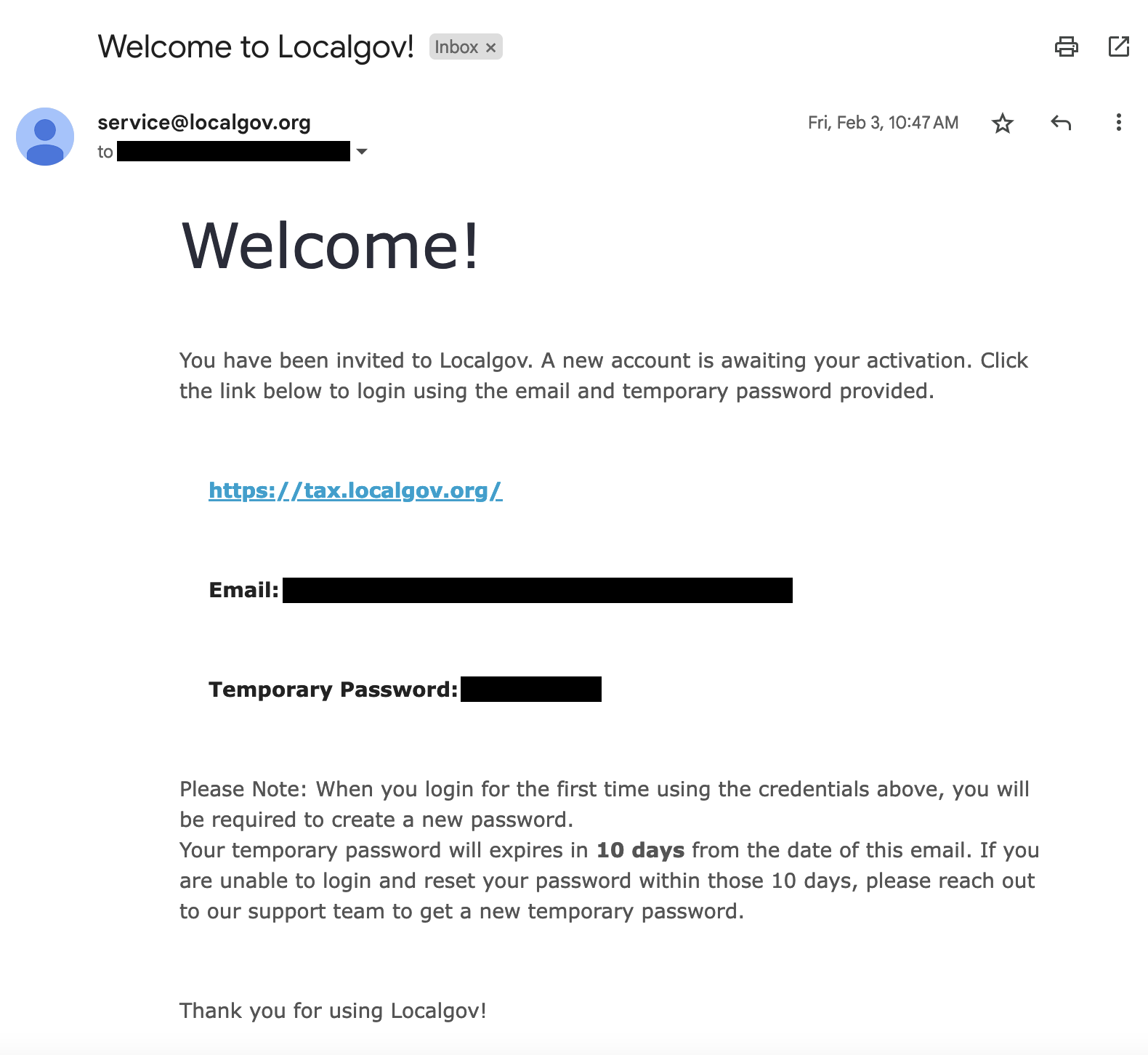 How do I activate my new Localgov account?
